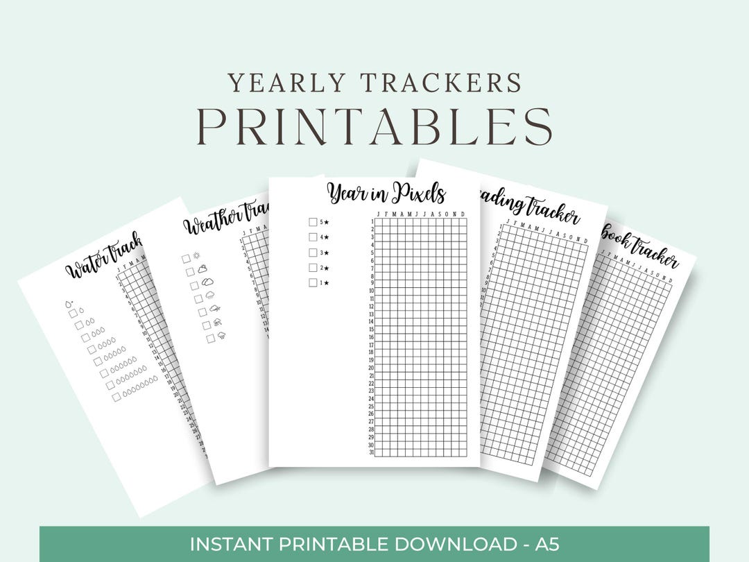 Yearly Trackers Printable Bundle Set, Year in Pixels, Yearly Trackers ...
