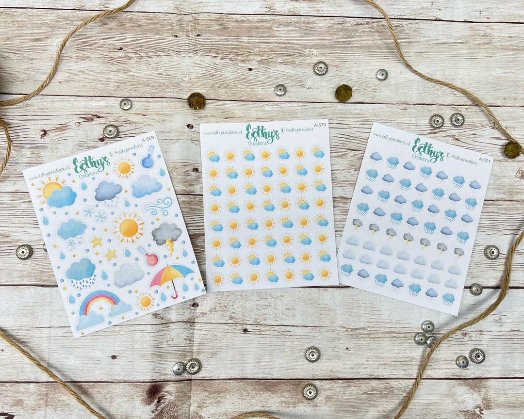 Weather Tracker Stickers, Weather Icons, Sun, Rain, Clouds, Umbrella ...