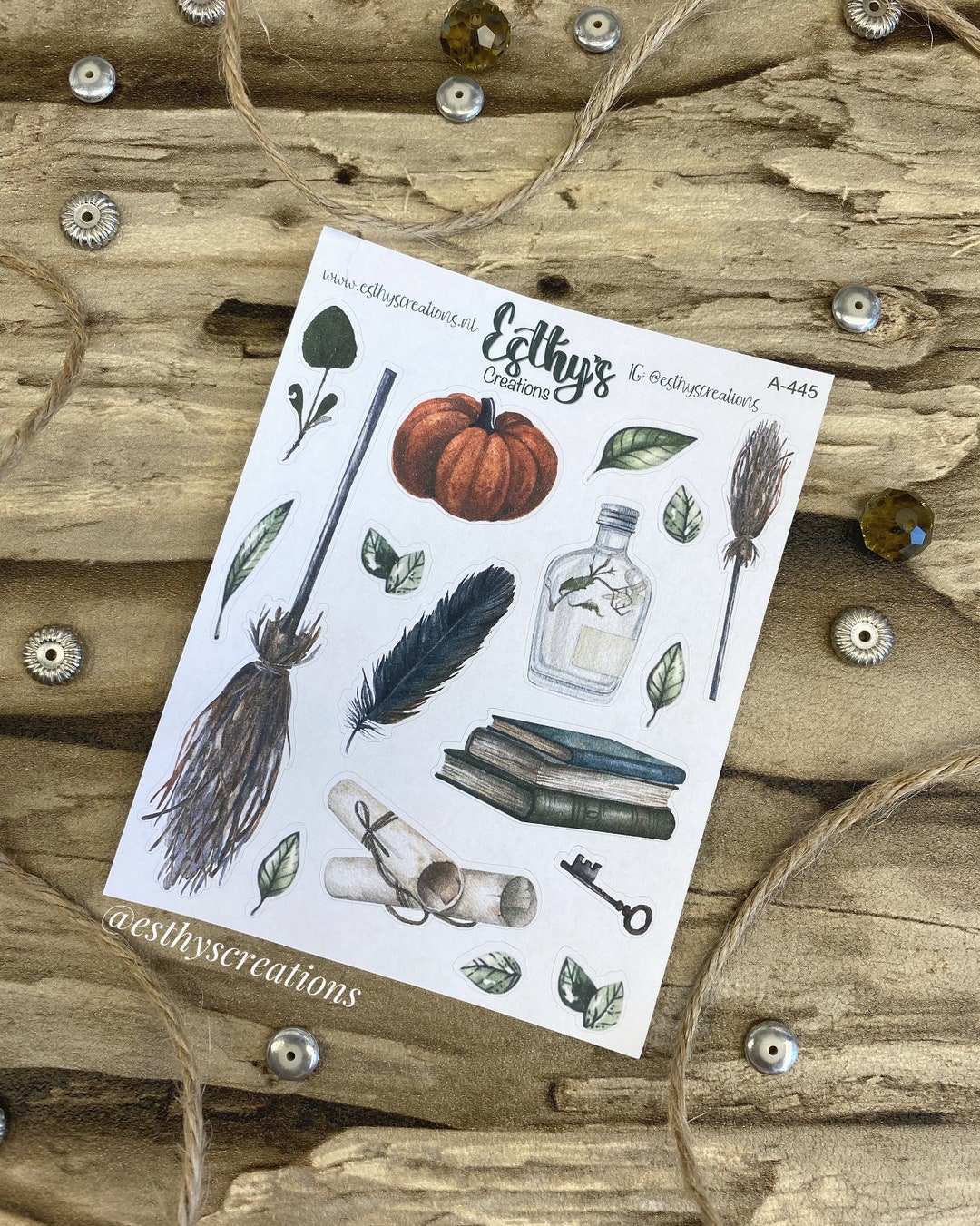 Witchy Stickers Witches Broom, Books, Key, Feather, Pumpkin, Dark ...