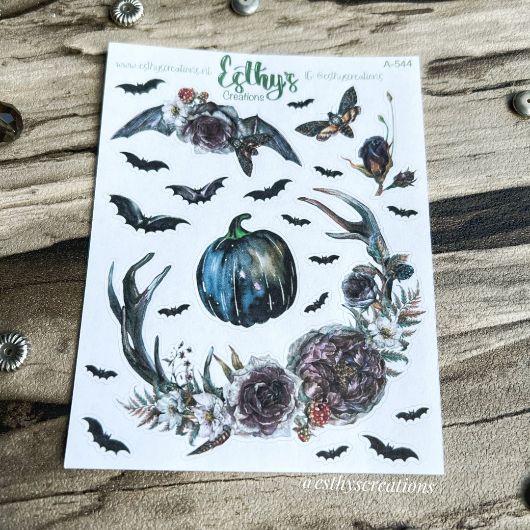 Gothica Bat Stickers, Moths, Pumpkin, Halloween, Magic, Black Roses ...