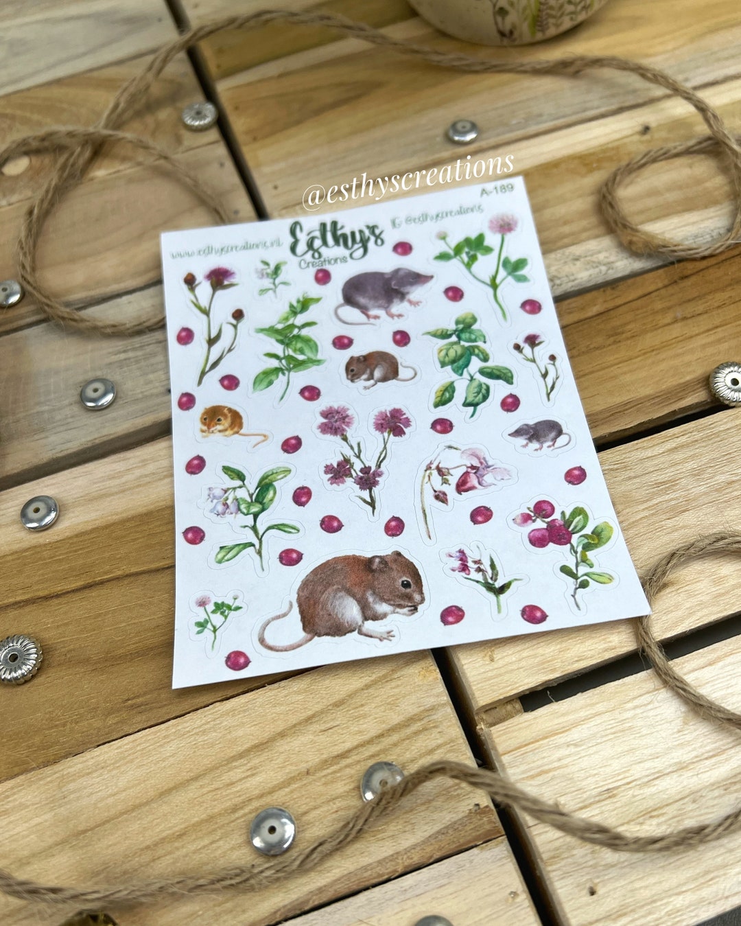 Stickers de muisjes flores moradas ratón de campo musaraña - Etsy España