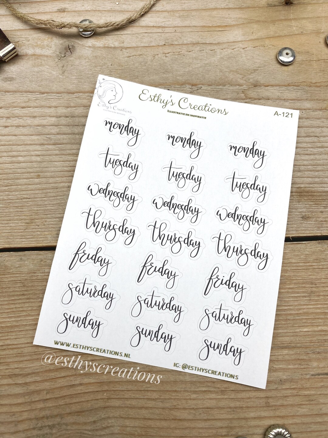 Handlettered Days Stickers, Days of the Week Stickers, Weekdays ...