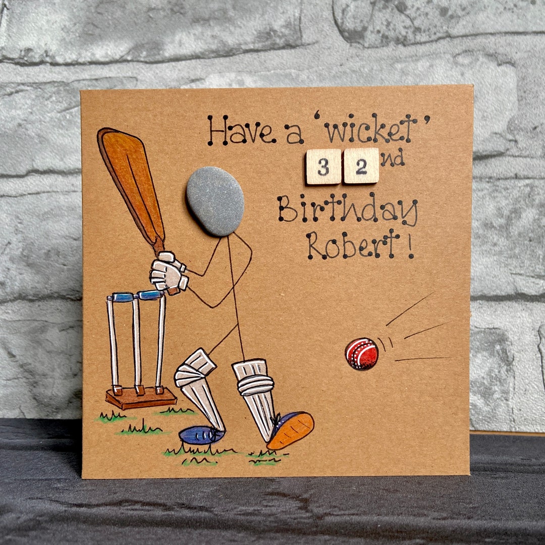 Personalised Cricket Birthday Card, Handmade Pebble Cricketer, Fathers ...