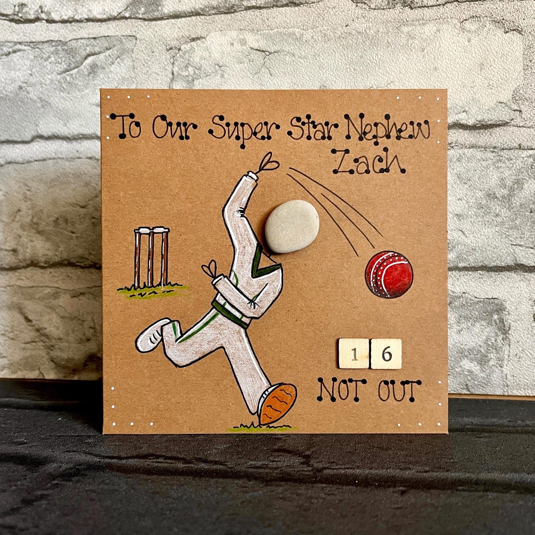 Personalised Cricket Birthday Card, Spin Bowler Card, Handmade Pebble ...