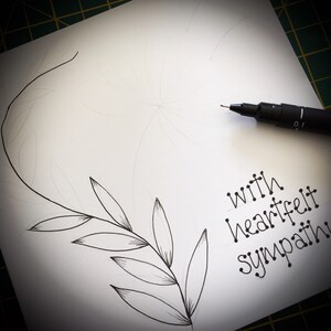 Sympathy Card , Handmade, Hand Drawn, Bespoke, Floral, Bereavement Card ...