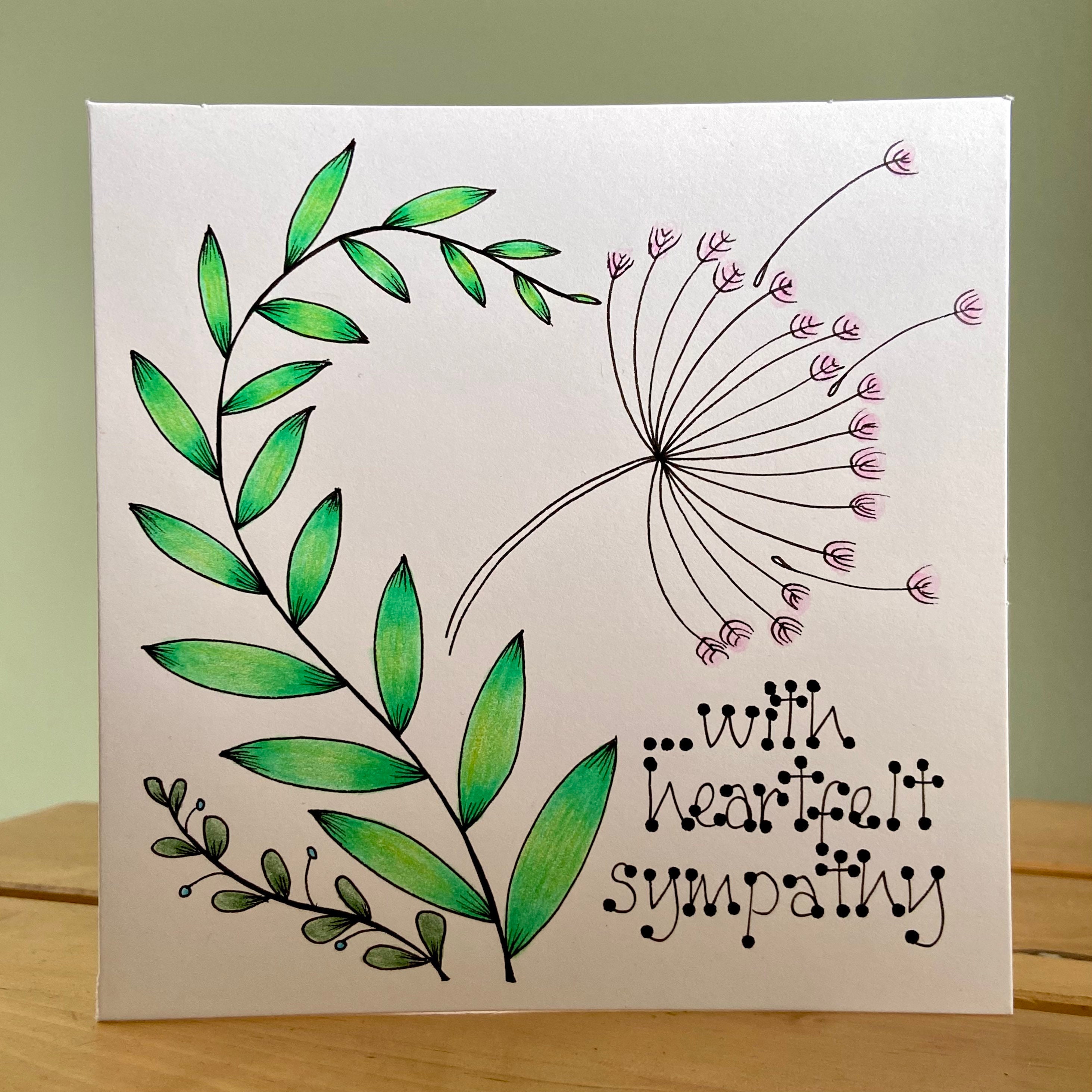 Sympathy Card , Handmade, Hand Drawn, Bespoke, Floral, Bereavement Card ...