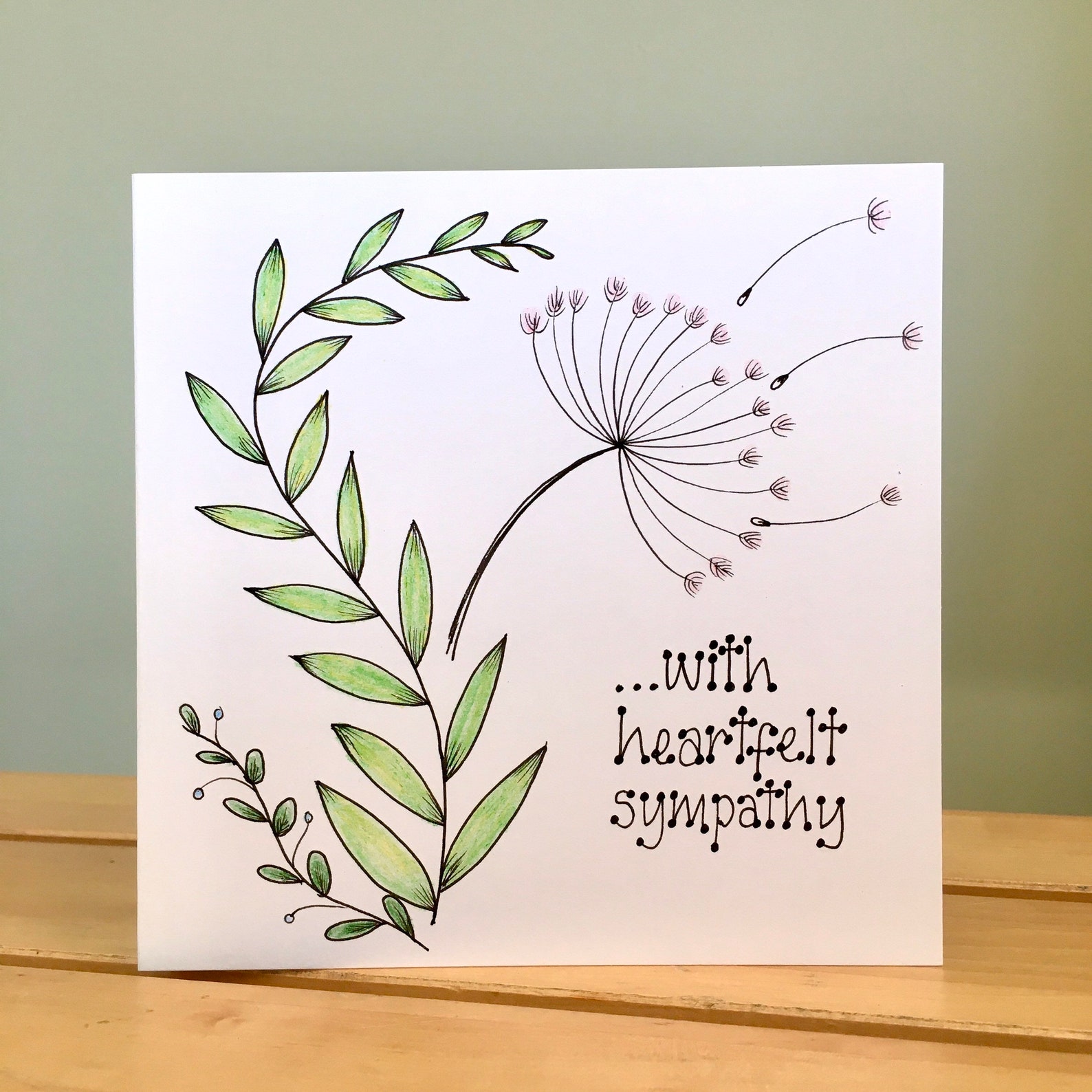 Sympathy Card Handmade Hand Drawn Bespoke Floral | Etsy