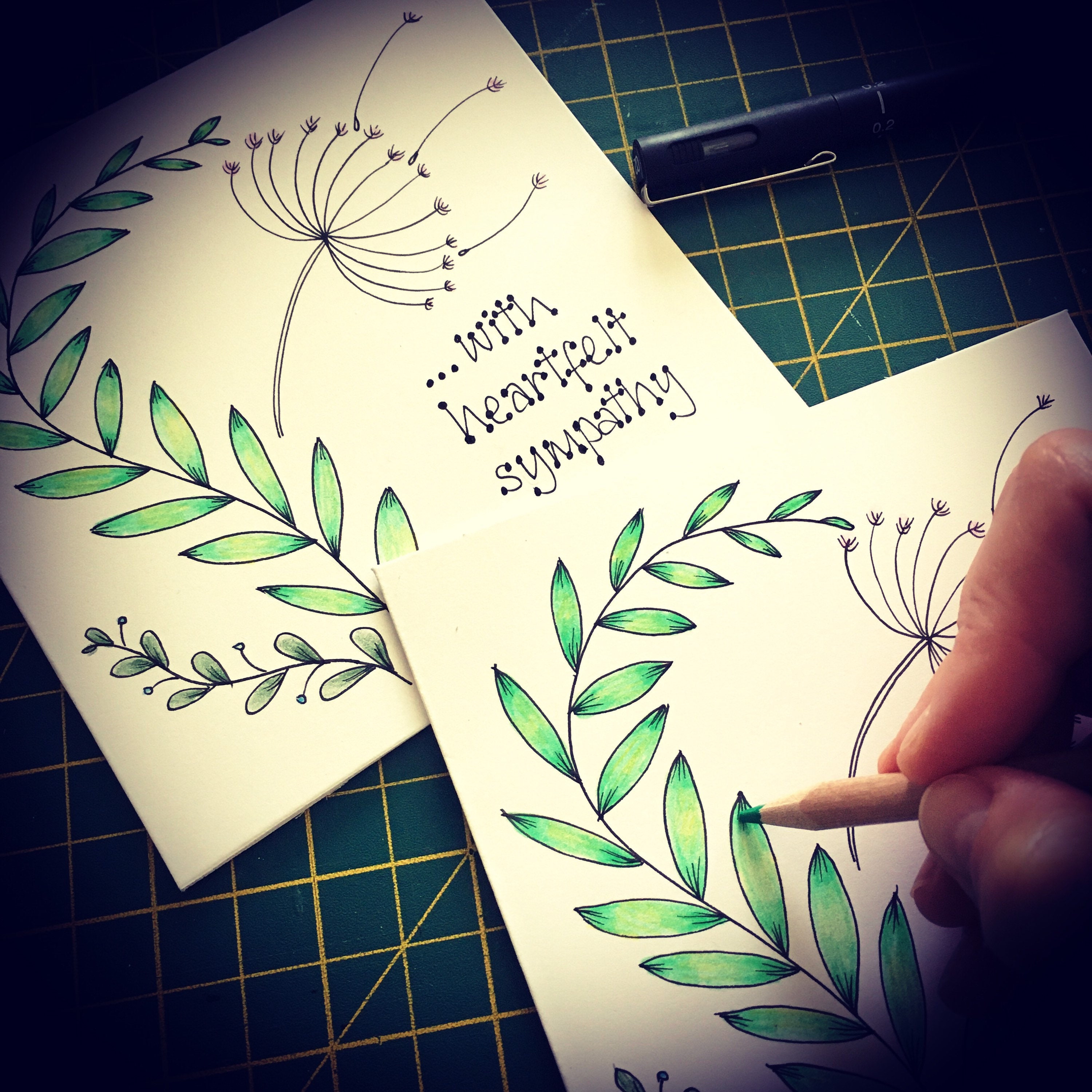 Sympathy Card , Handmade, Hand Drawn, Bespoke, Floral, Bereavement Card ...