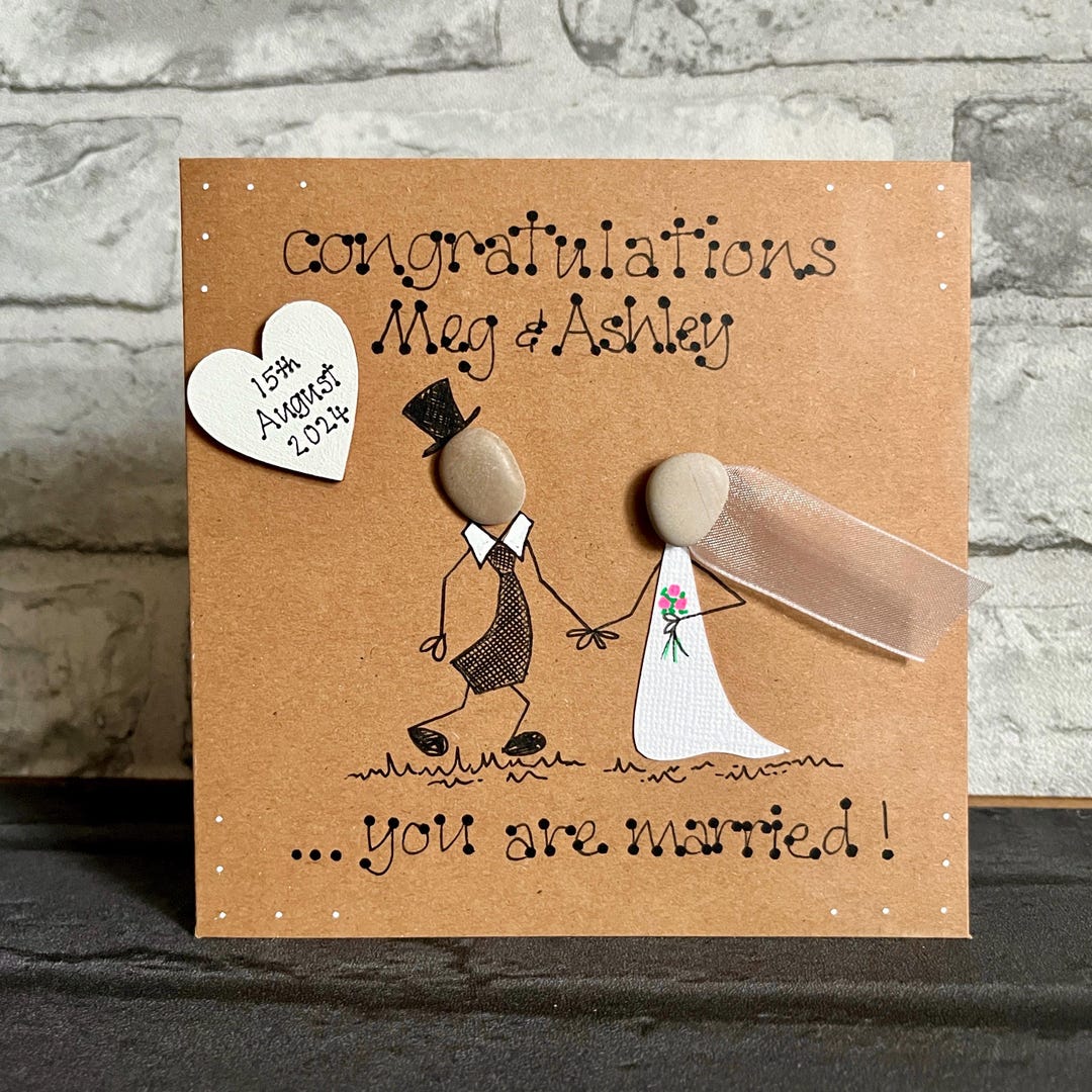 Wedding Card, Handmade Card With Pebbles, Getting Married Card, Wedding ...
