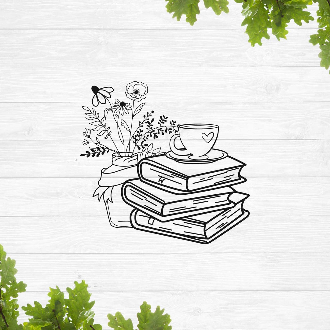 Books With Flowers Svg, Floral Book Svg, Stack of Books Svg, Library ...