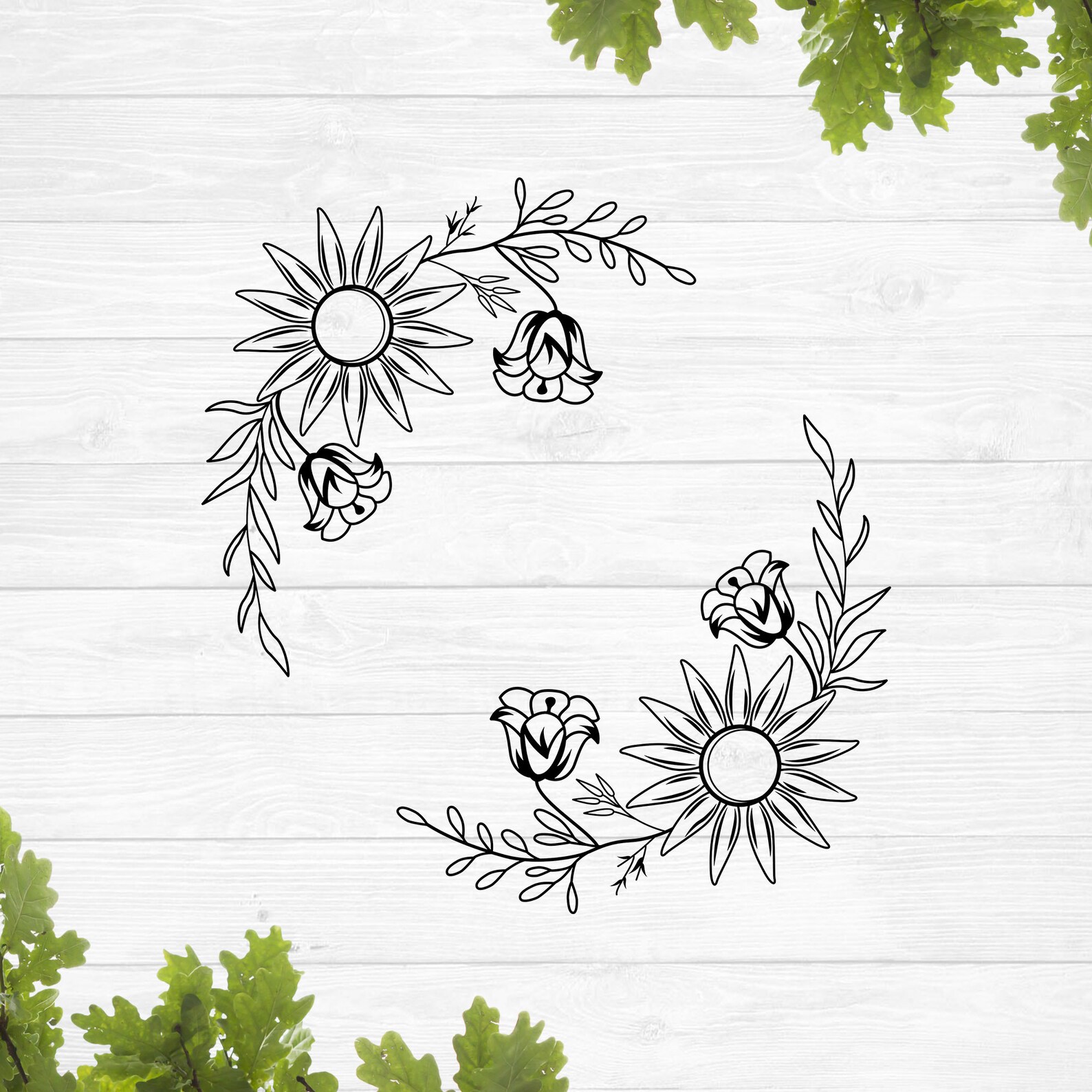 SVG Daisy Floral Wreath Svg Flower Ring Wreath Svg Daisy | Etsy