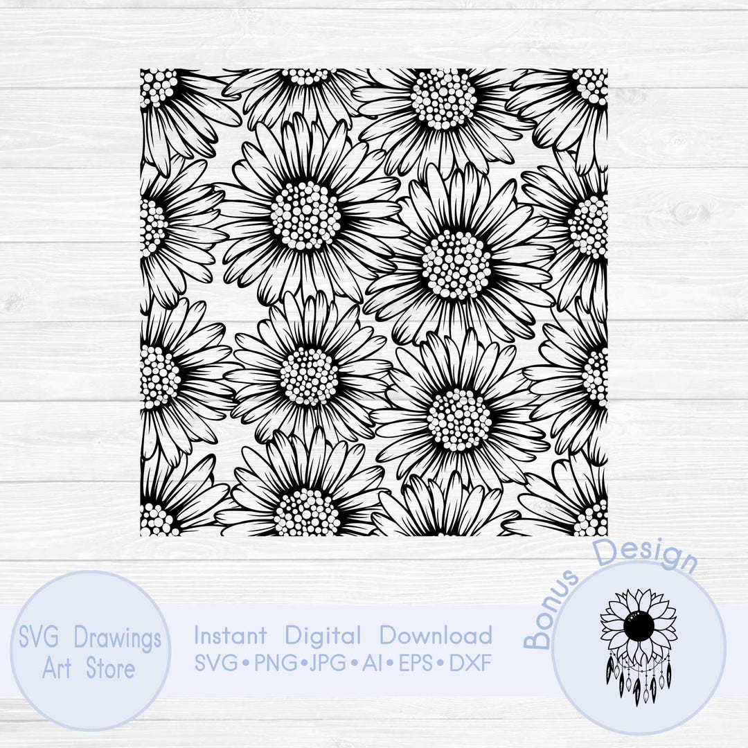 Gerber Daisy Pattern Svg, Dlack and White Camomile Svg, Seamless ...