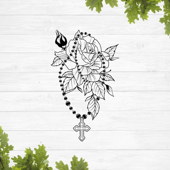 Rose With Rosary Svg Praying With Flowers Svg Cross and Rose | Etsy