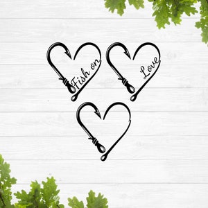 Fish Hook Heart Svg, Fish on Svg, Love Fishing Svg, Fishing Monogram ...
