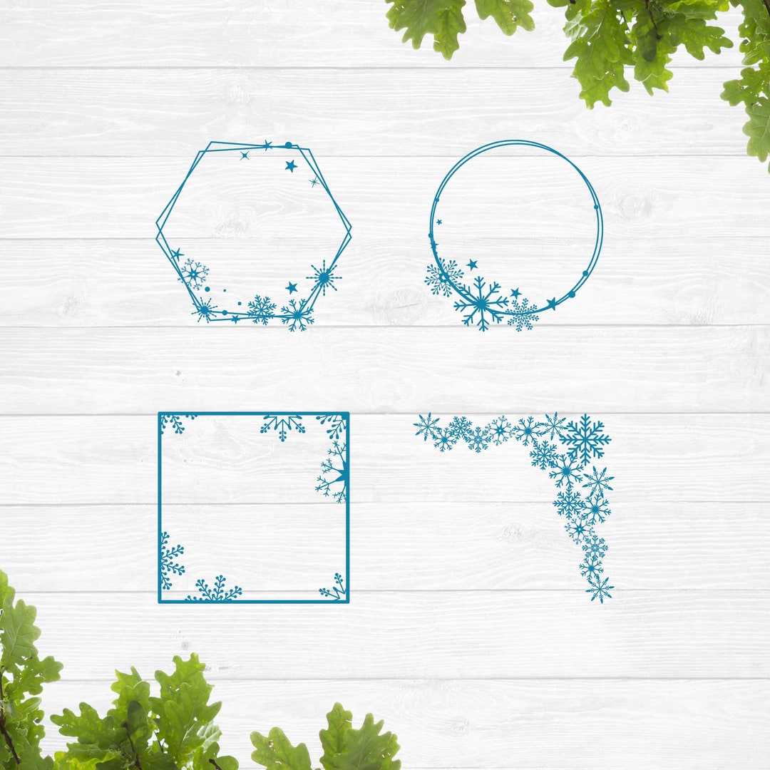 Snowflake Border Svg, Snowflake Frame Svg, Christmas Monogram Border ...