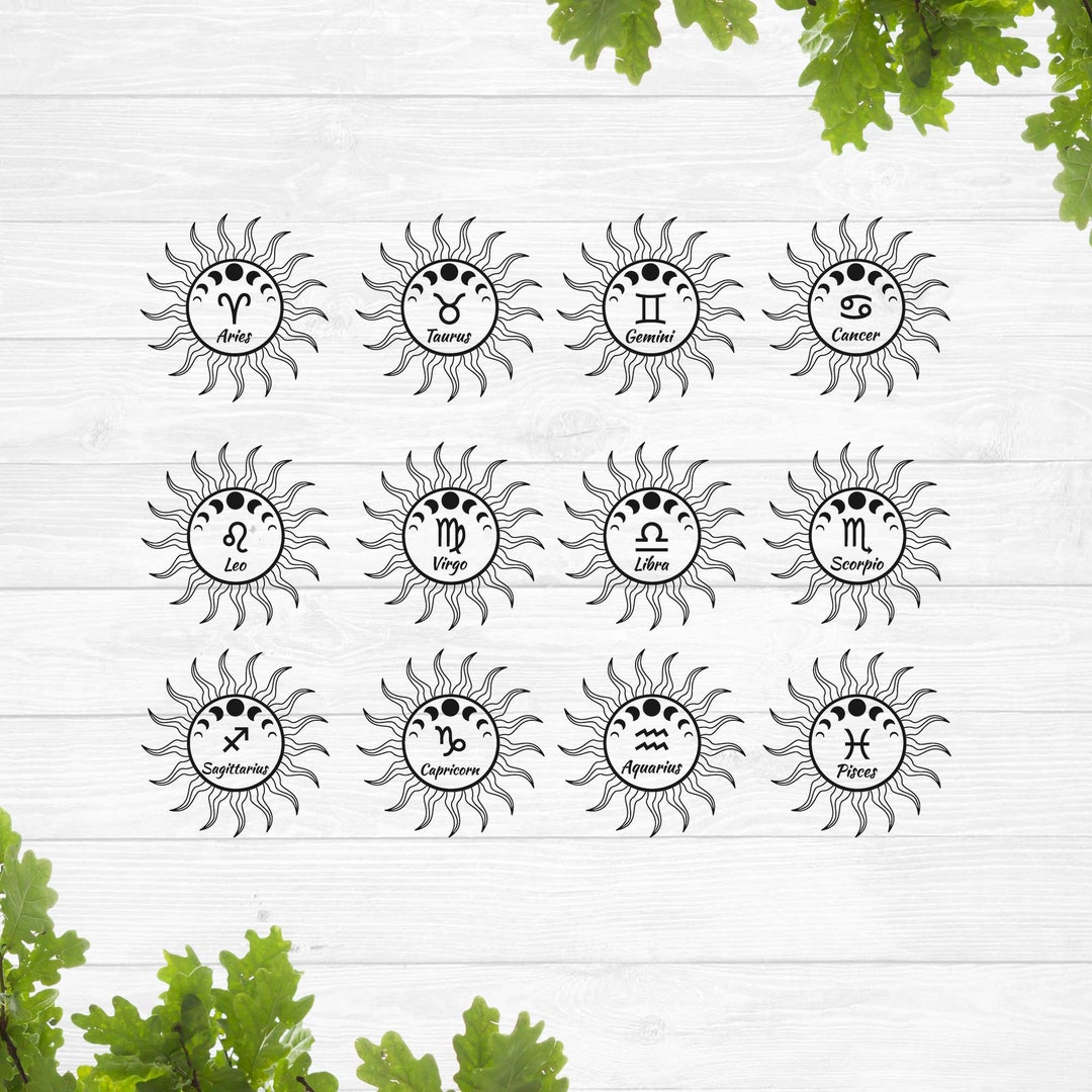 Zodiac Sun Signs Svg, Astrology Signs Svg, Horoscope Svg Bundle ...