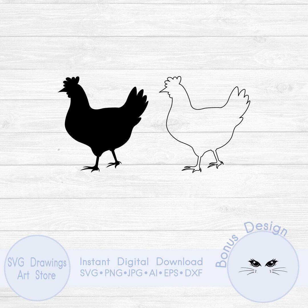 Chicken Svg, Chicken Outline, Chicken Silhouette SVG, PNG, DXF - Etsy