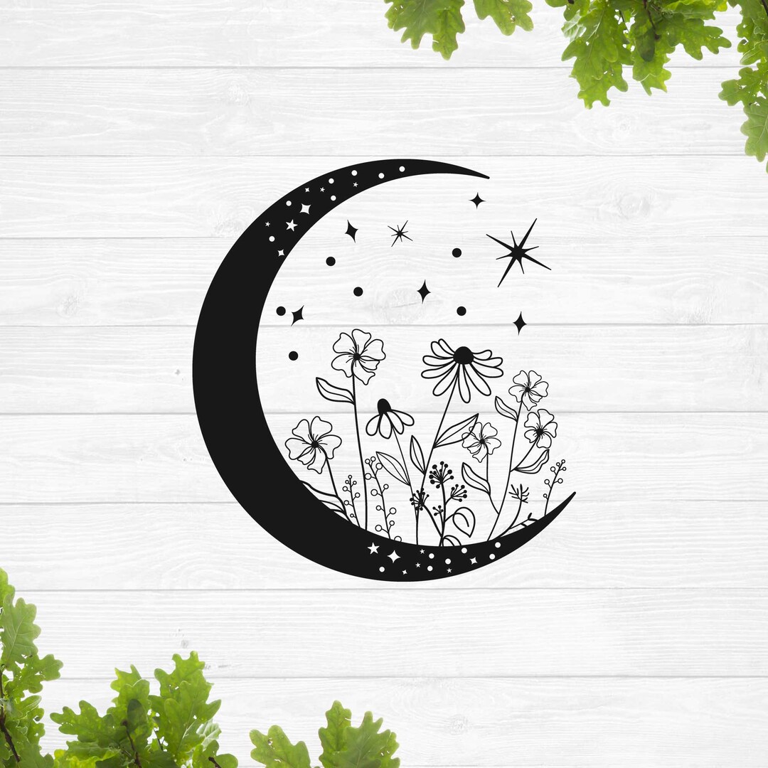 Wildflower Moon Svg, Floral Moon Svg, Wildflowers Bouquet Svg, Moon and ...