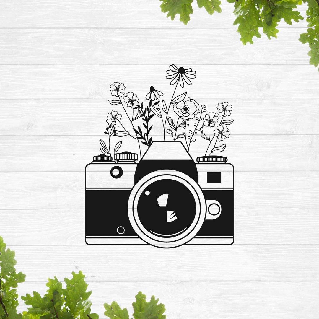 Floral Camera Svg, Wildflowers and Camera Svg, Camera With Flowers Svg ...