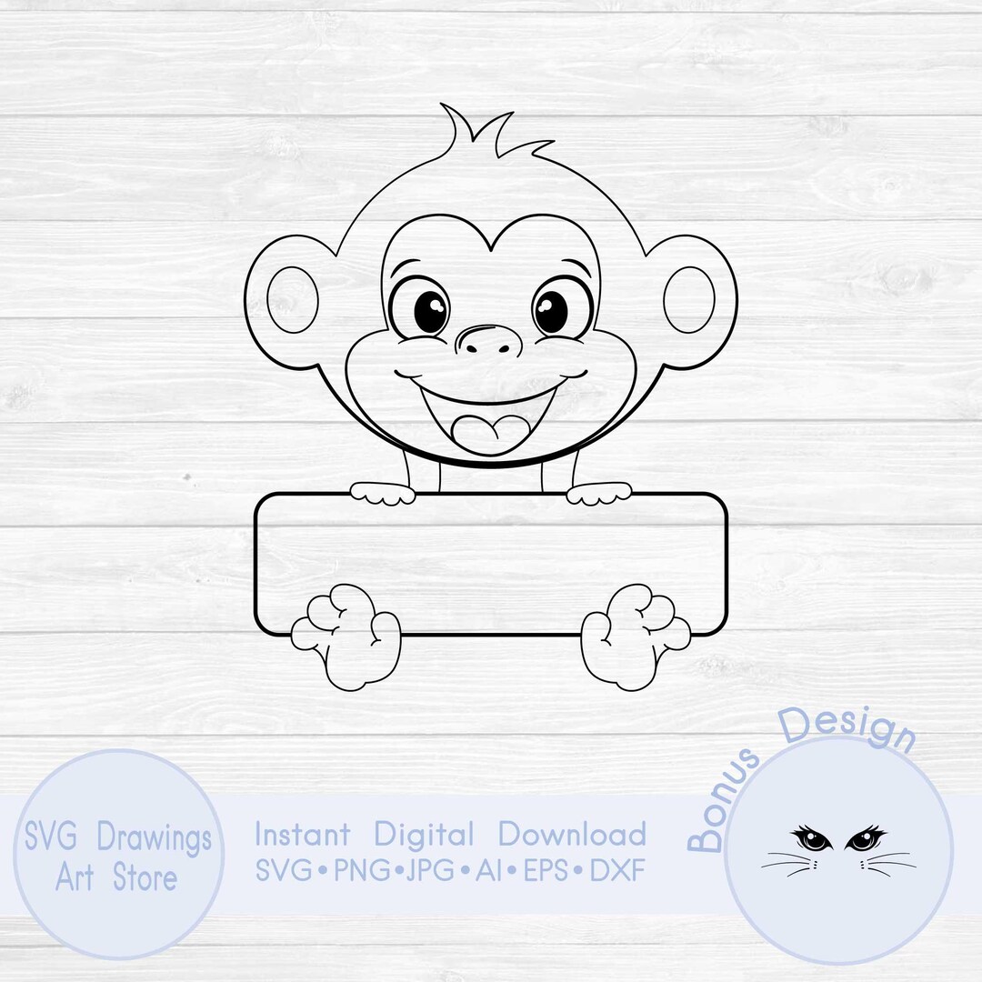Cute Monkey Monogram Svg, Split Monogram Svg, Funny Monkey Name Svg ...