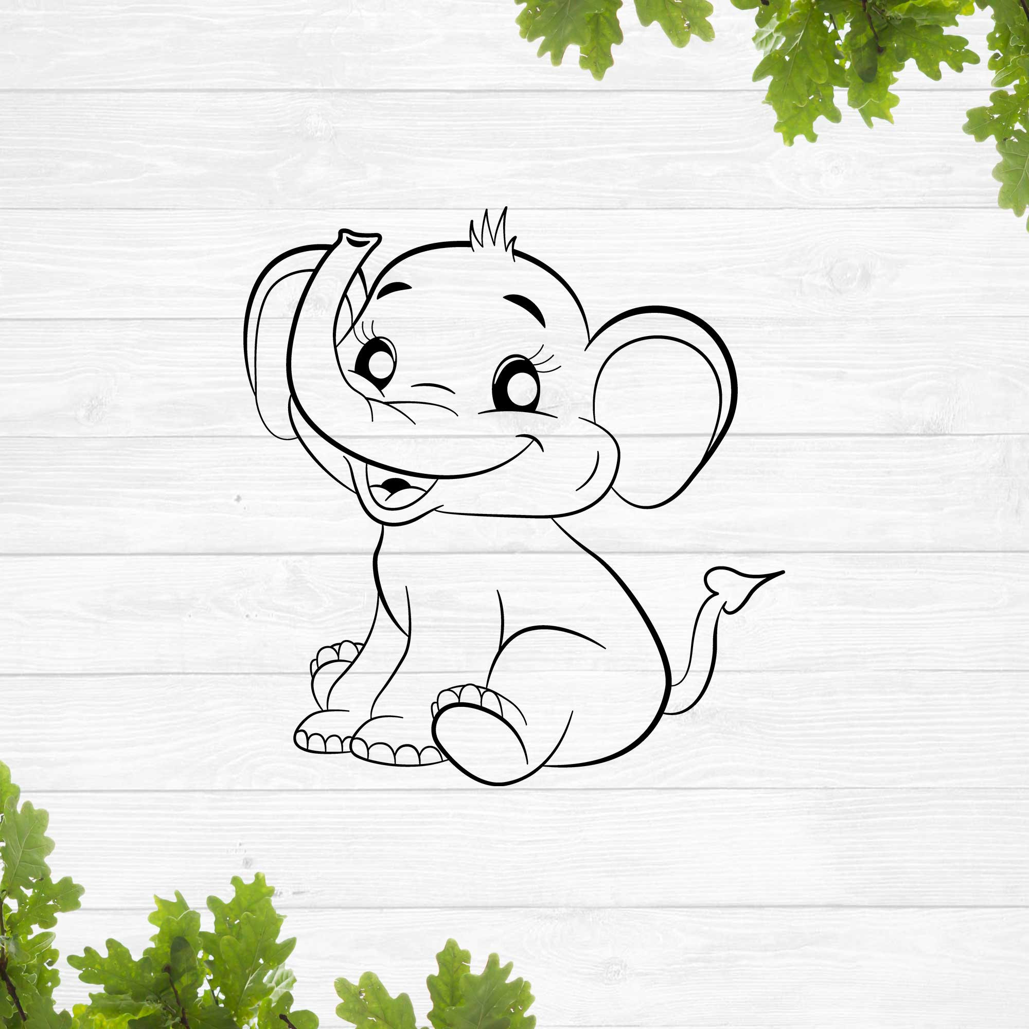 Baby Elephant Outline Drawing