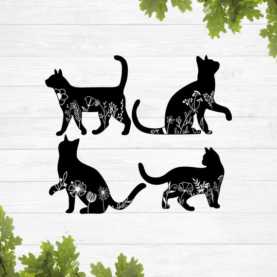 Floral Cat Svg Cat With Wildflowers Svg Set of 4 Svg Designs - Etsy