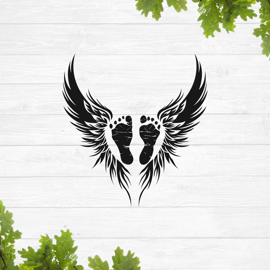 Baby Footprints With Angel Wings Svg, Baby Feet Svg, Baby Loss Memorial ...