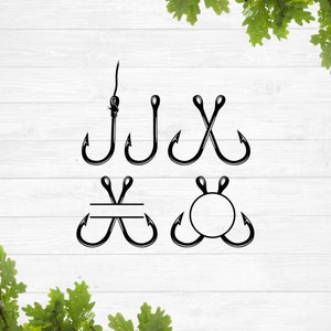 Fish Hook Svg, Crossed Fish Hook Svg, Fish Hook Monogram Svg, Split ...