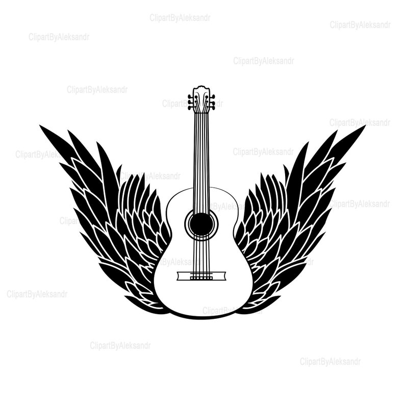 SVG, Guitar and Angel Wings Svg, Guitar Svg, Guitar Silhouette Svg ...