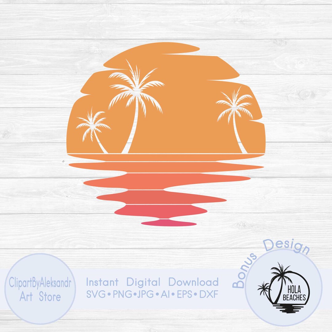 Tropical Sunset Svg, Palm Trees Svg, Beach Silhouette, Summer Png ...