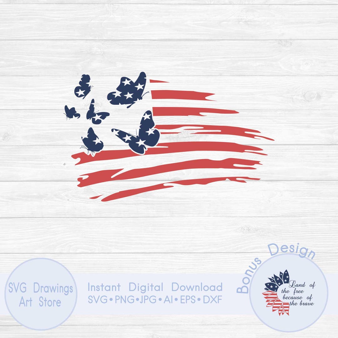 American Flag With Butterflies Svg, Flying Butterflies Svg, United ...