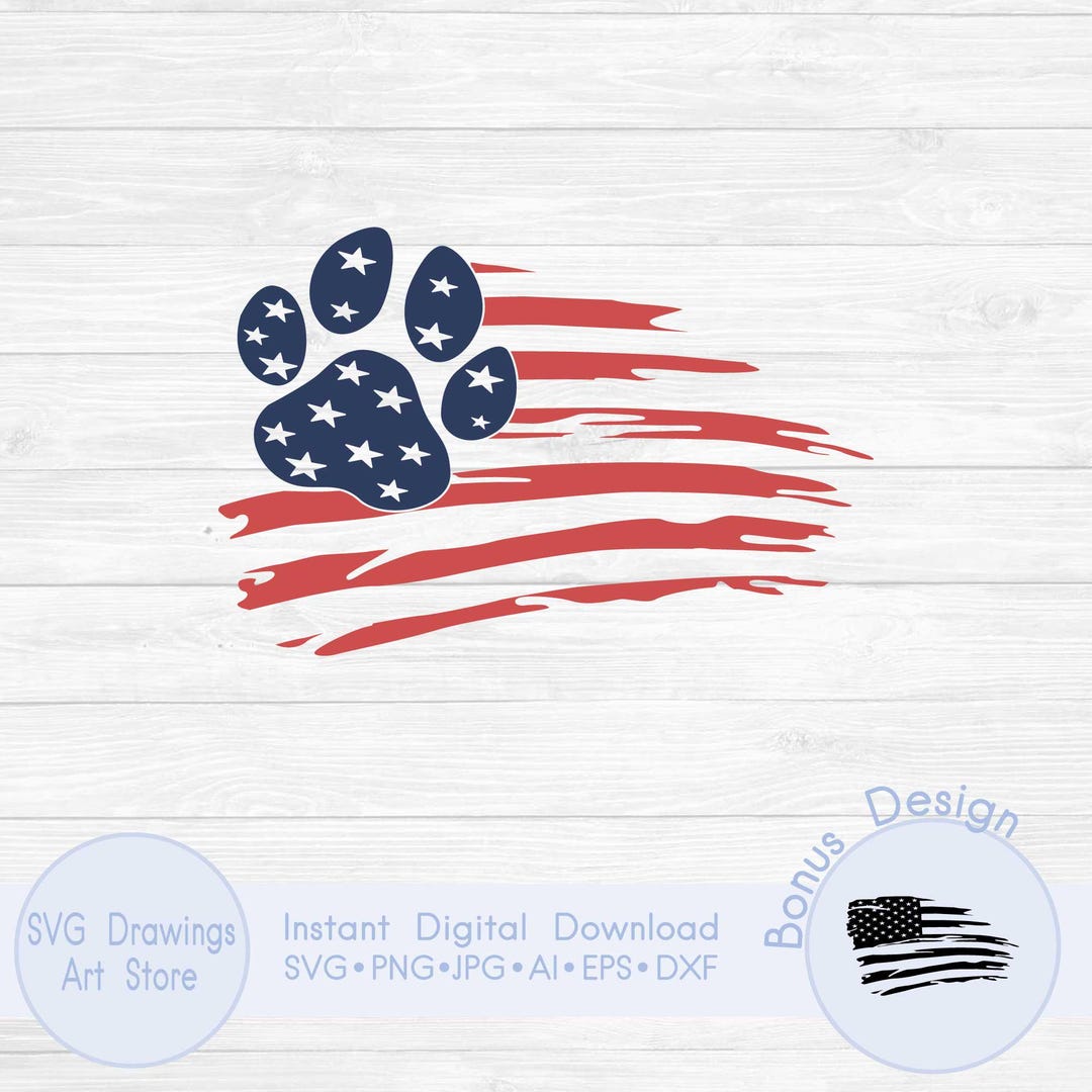 Dog Paw Print American Flag Svg, Puppy Pawprint Svg, USA Flag Svg ...