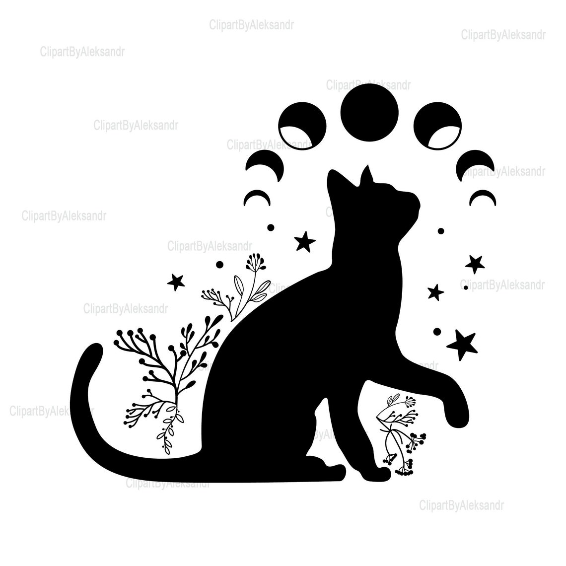 Cat Moon Svg Black Cat Svg Moon Phase Svg - Etsy