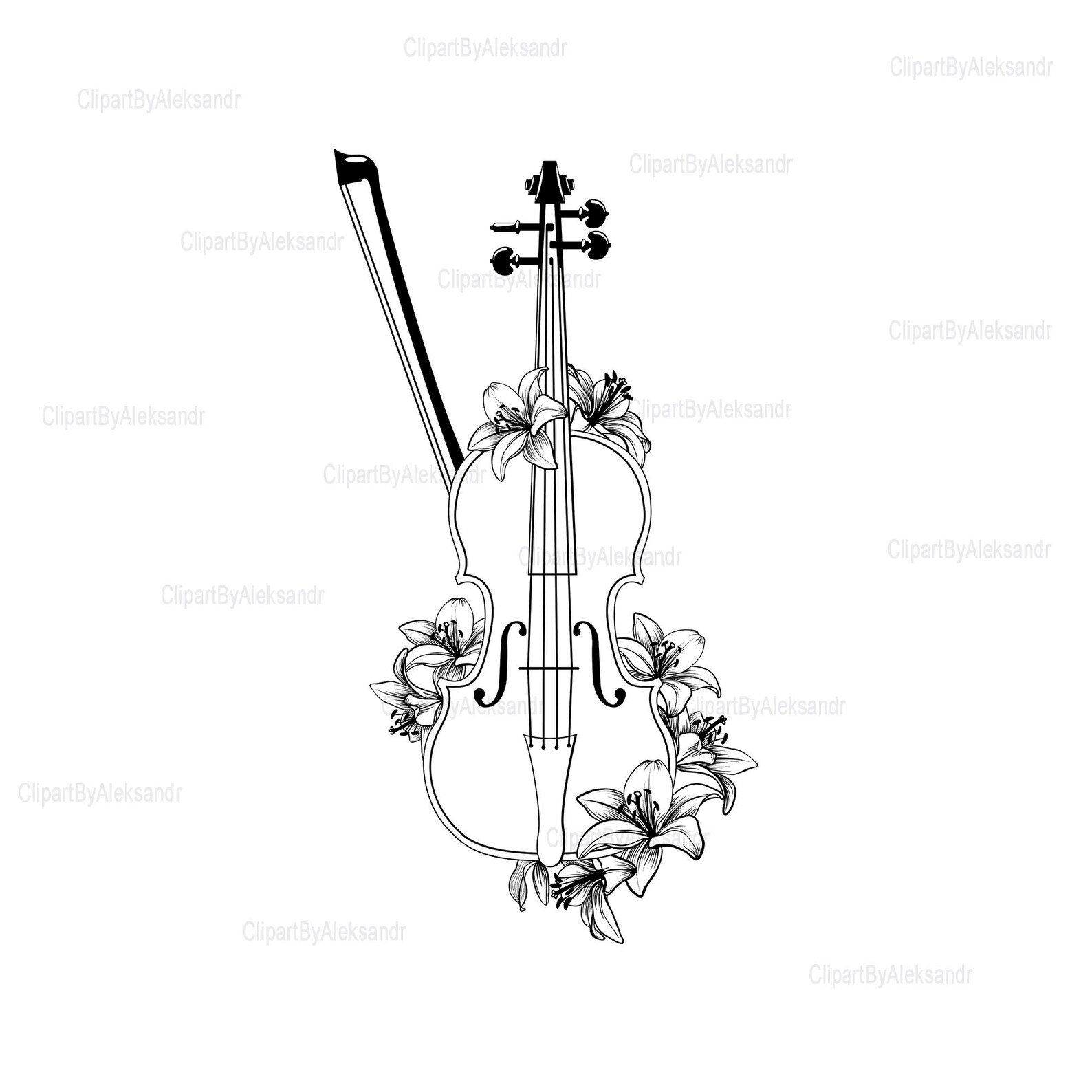 SVG, Floral Violin Svg, Violin With Lily Flowers Svg, Violin Png ...