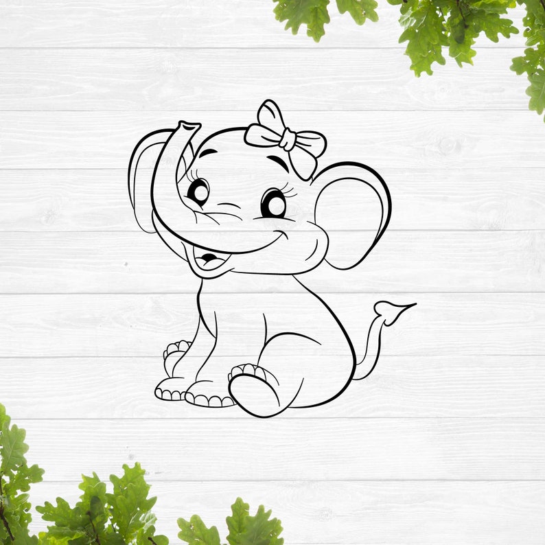 Baby Elephant Outline Svg File for Cricut Cute Baby Elephant - Etsy