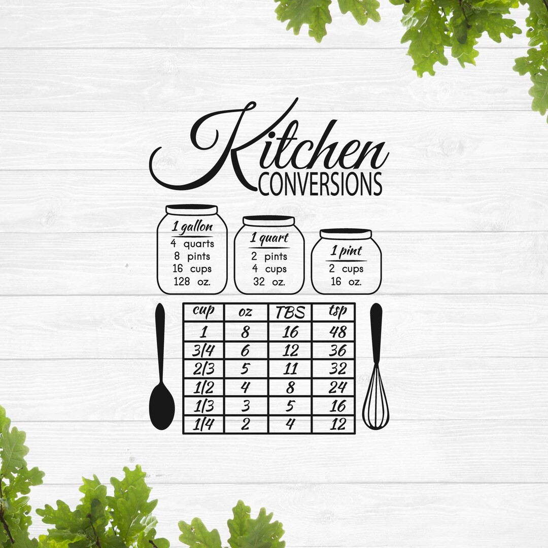 Kitchen Conversion Chart Svg, Kitchen Measurements Svg, Cutting Board ...