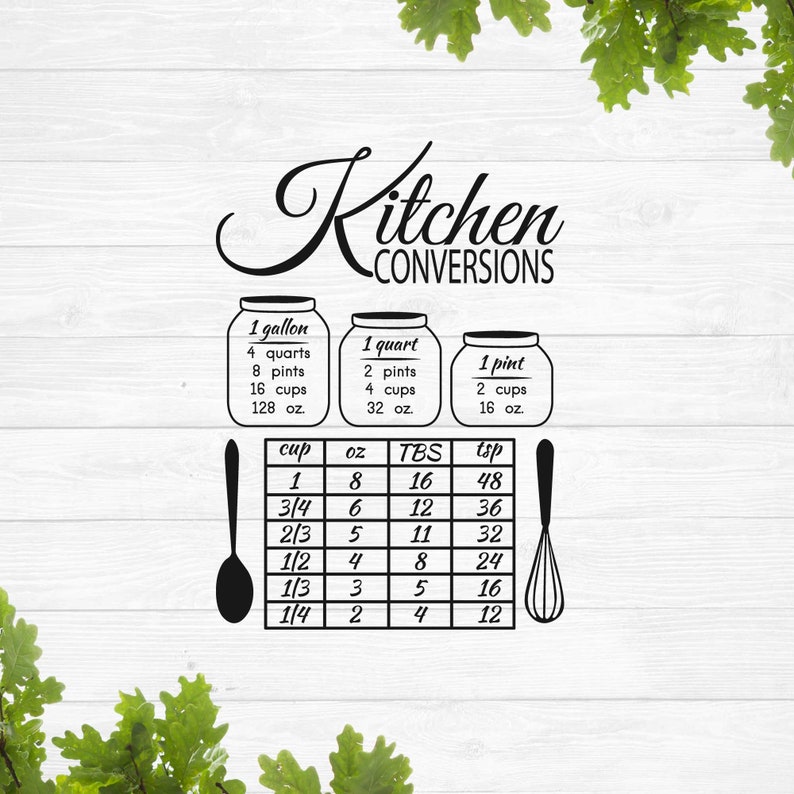 Kitchen Conversion Chart Svg, Kitchen Measurements Svg, Cutting Board ...