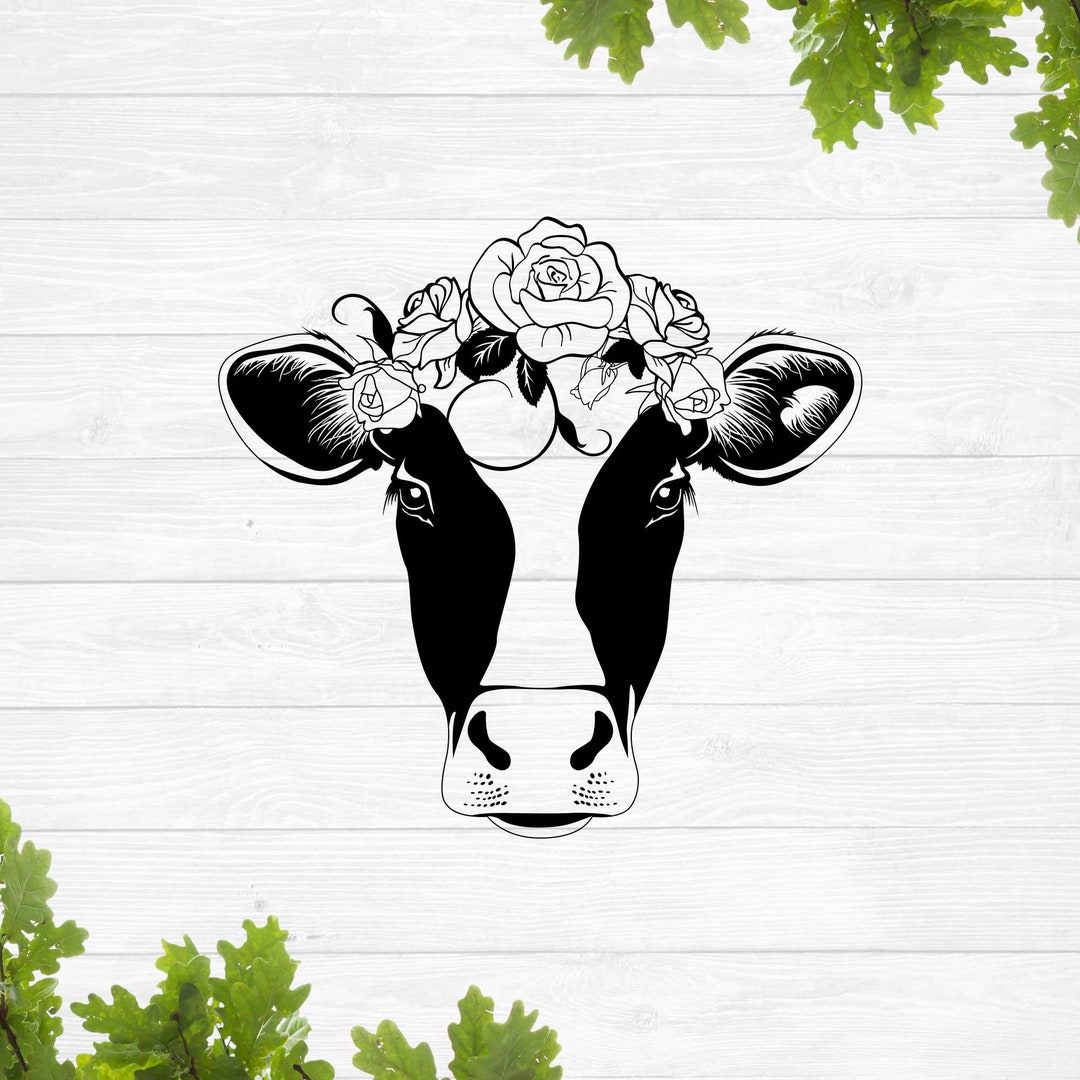 Cute Cow With Flowers Svg, Cow Face Svg, Cow Head Svg, Floral Heifer ...