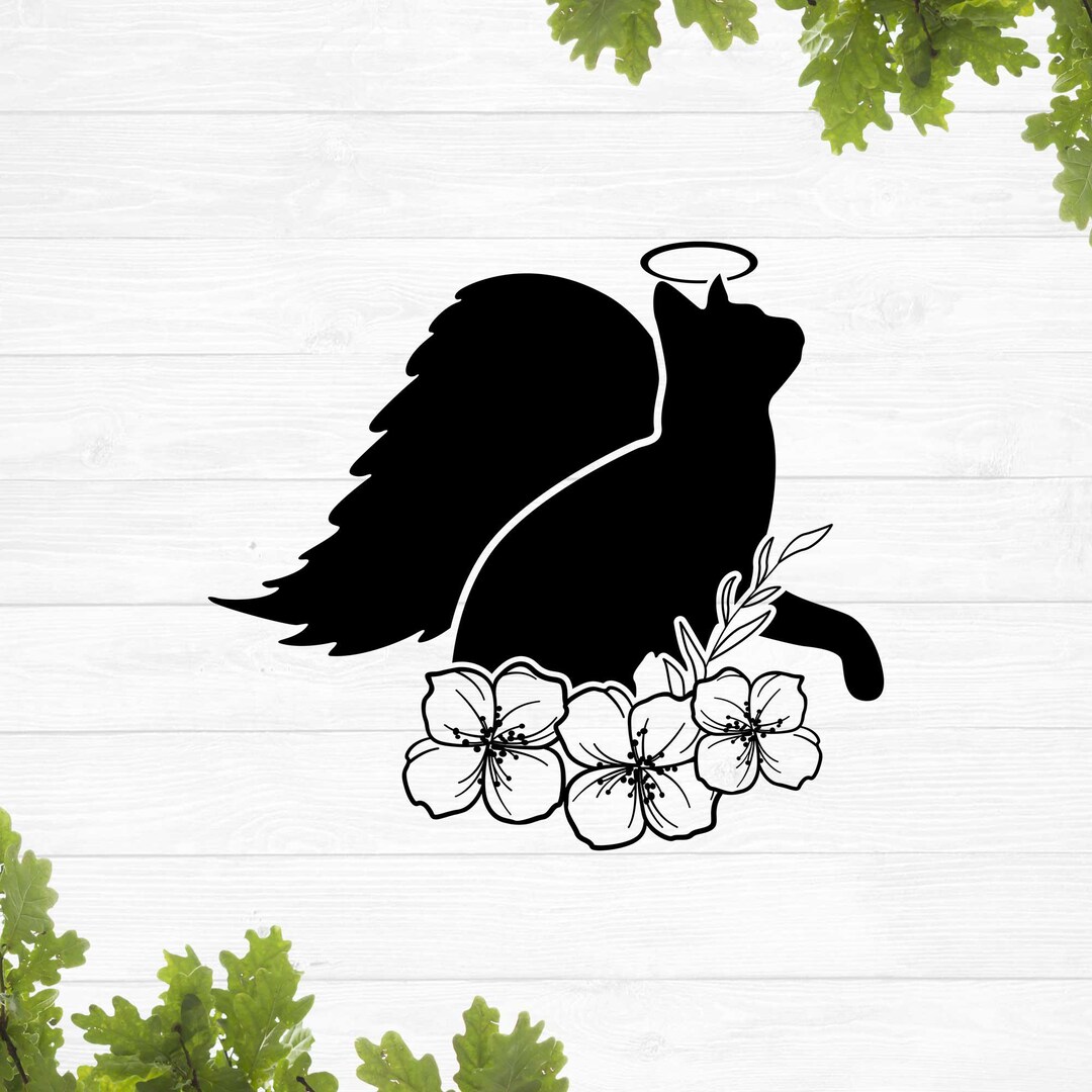 Cat With Angel Wings and Halo Svg, Cat Memorial Svg, Pet Loss Svg, Cat ...