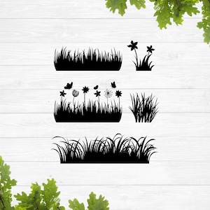Grass Border Svg, Grass With Flowers Svg, Grasses Svg, Wild Grass Svg ...