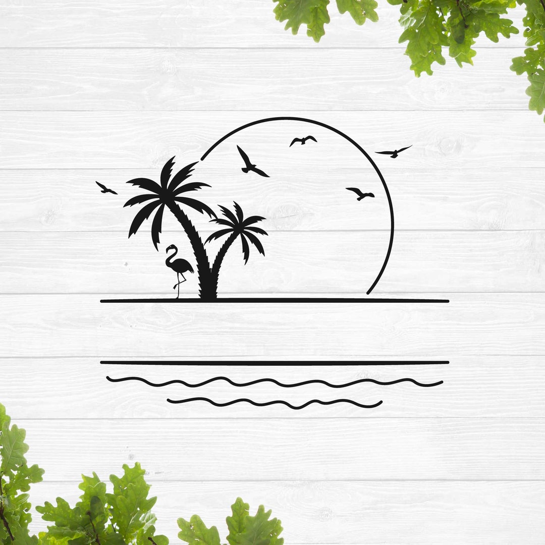 Beach Monogram Frame Svg, Beach Scene Svg, Palm Tree and Waves Svg ...