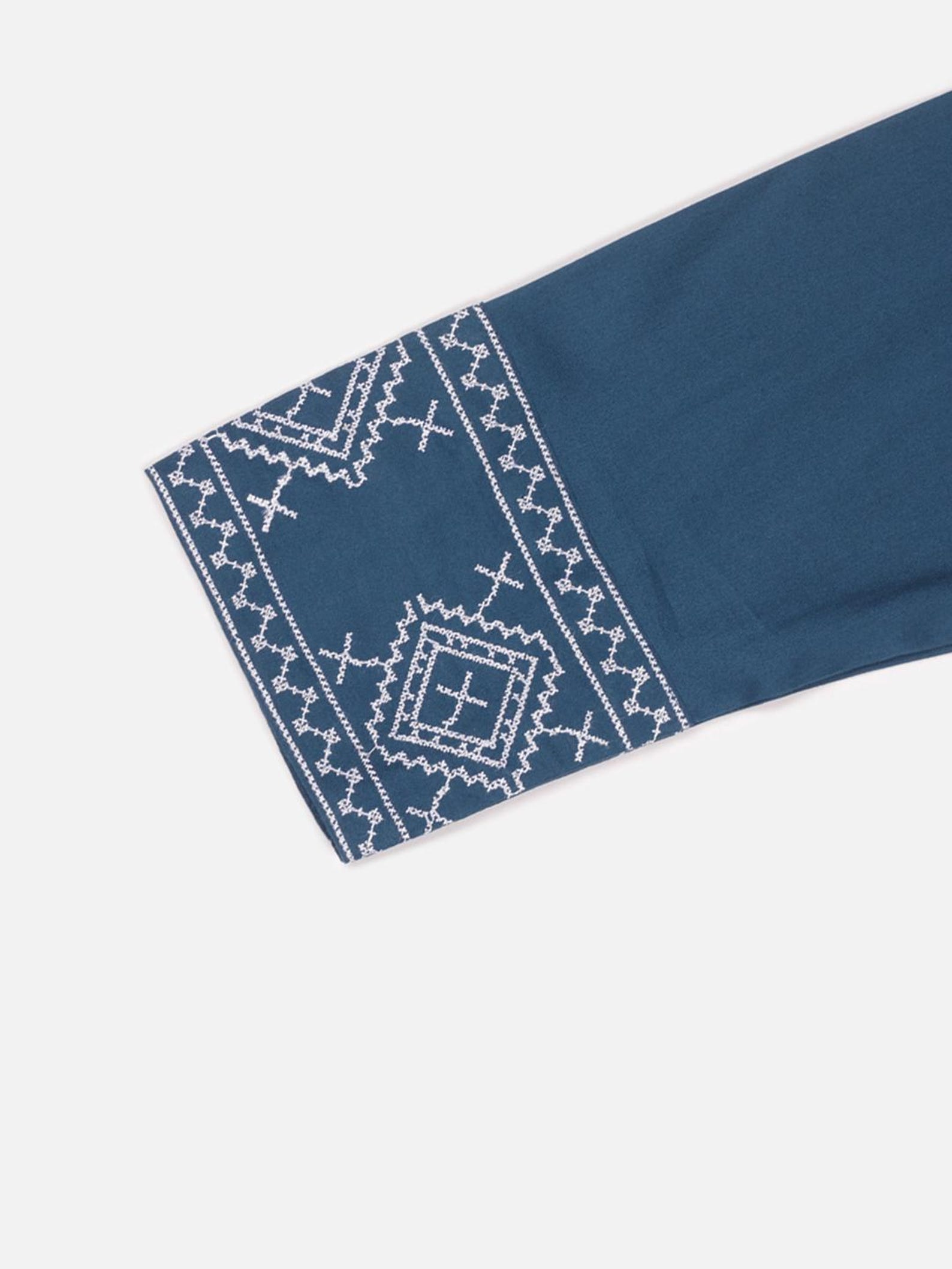 Blue Tops & Tunics for Women | White Embroidered Tie-up Neck Tunic ...