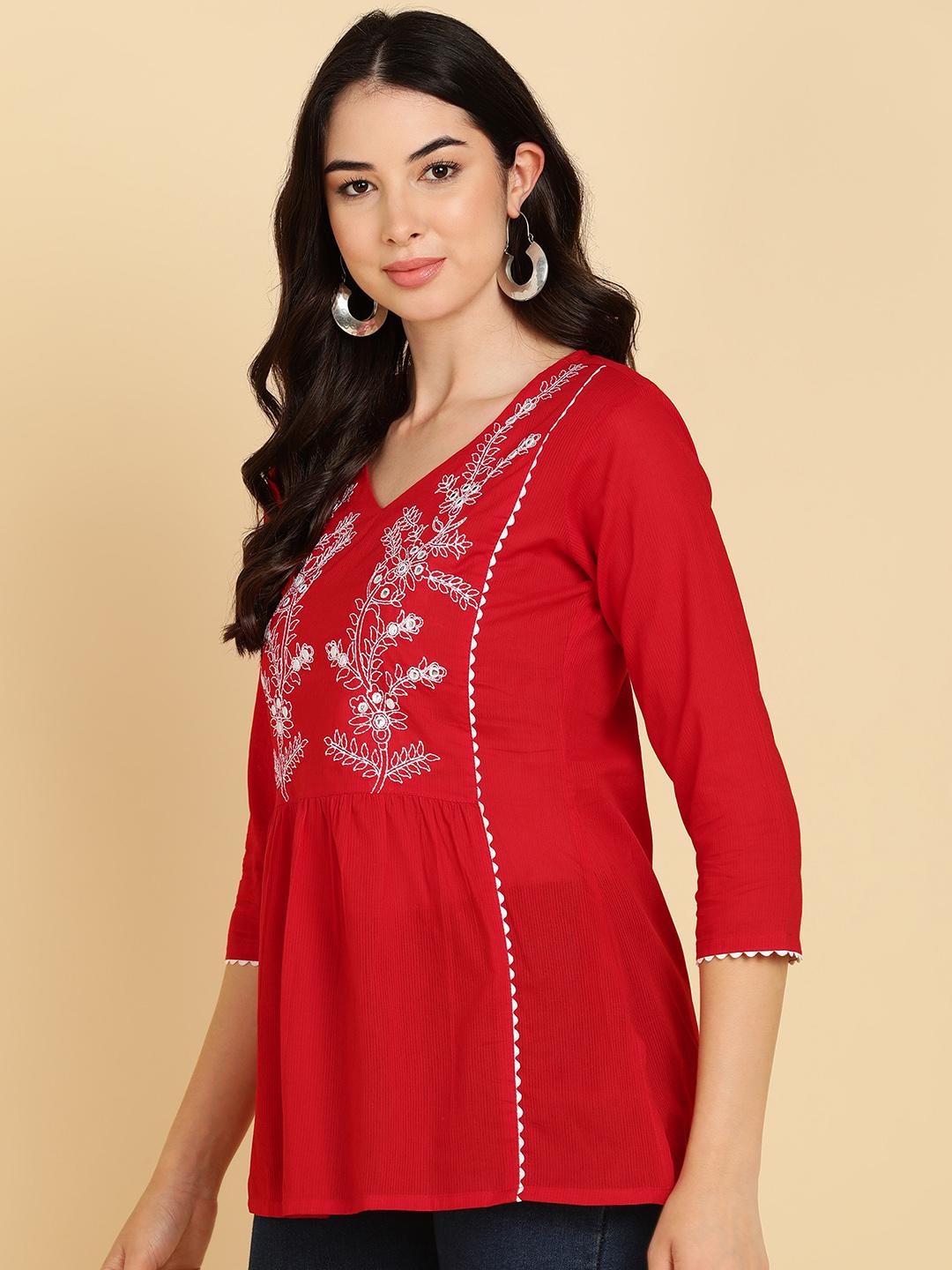 Indian Cotton Tunic With Mirror Work – Ethnic Embroidered Boho Top ...