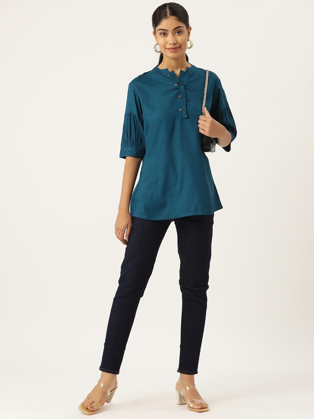 Mandarin Collar Tunic Top: Indian Style Button Sleeve Blouse - Etsy