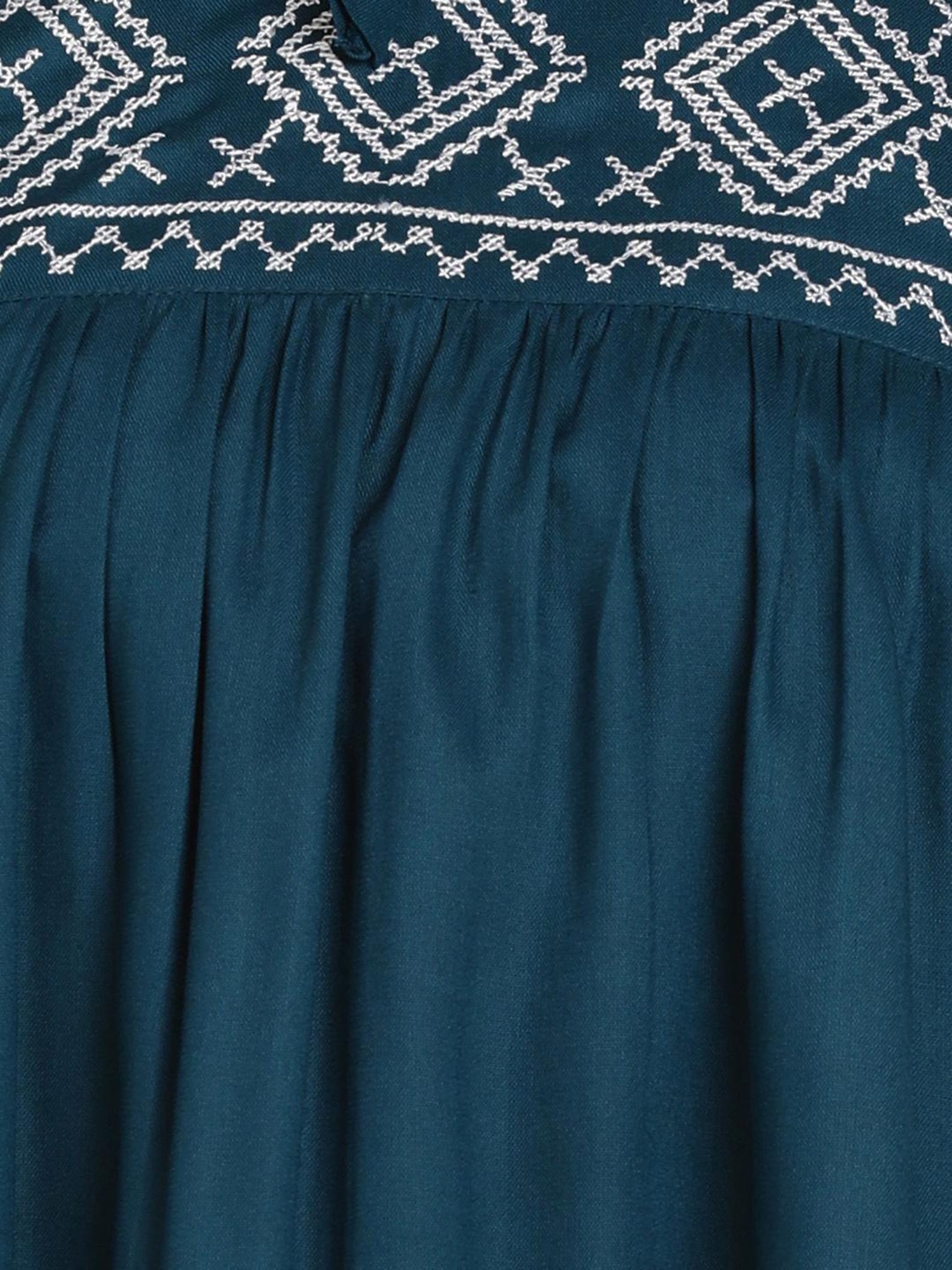 Blue Tops & Tunics for Women | White Embroidered Tie-up Neck Tunic ...