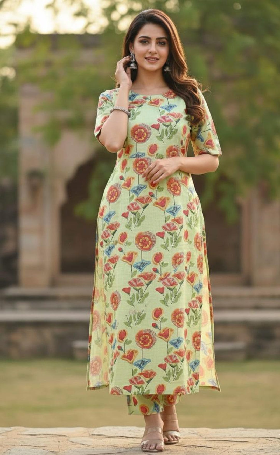 Handmade Cotton Floral Kurta Set, Indian Two-piece Co-ord - Etsy