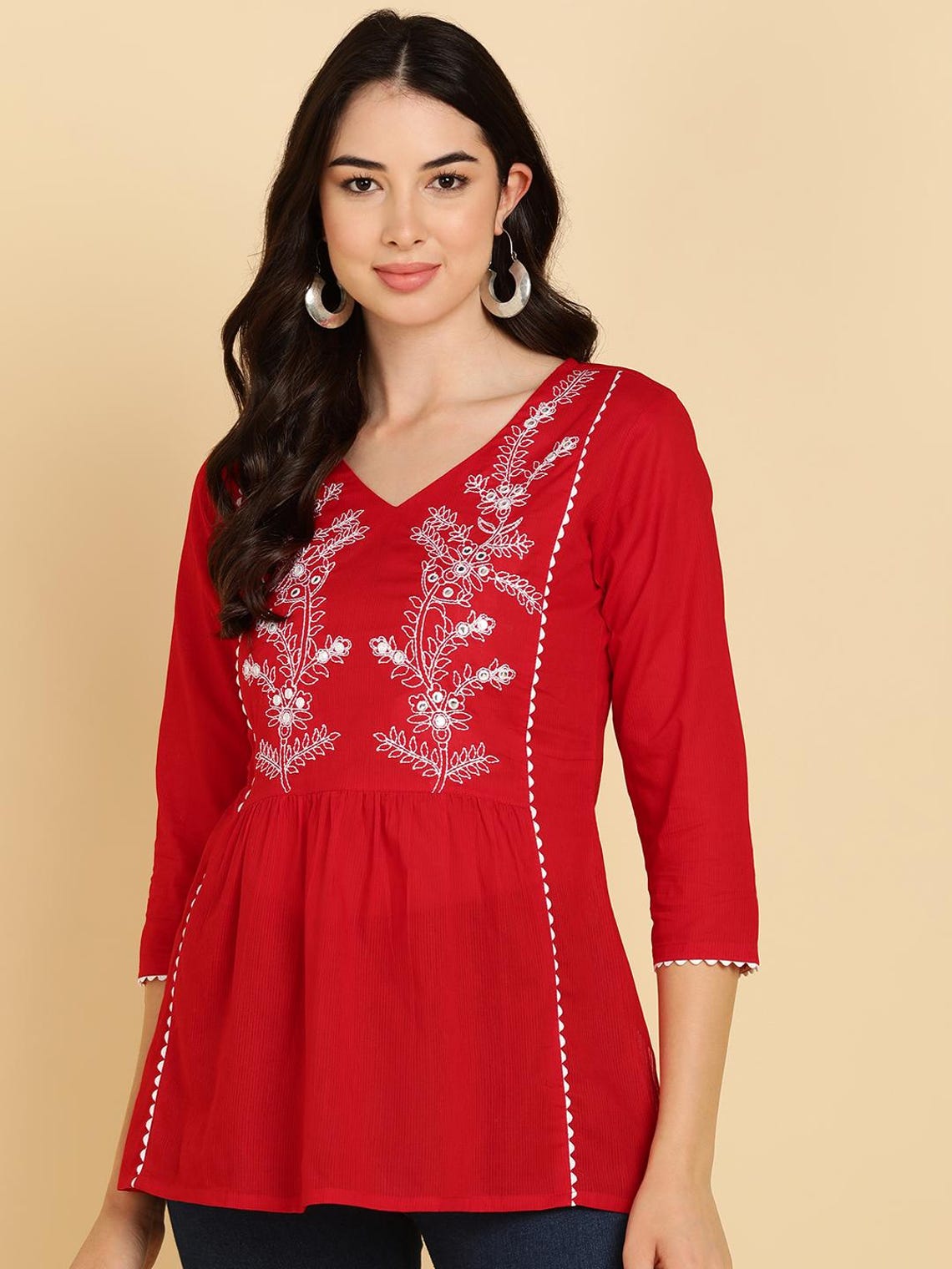 Indian Cotton Tunic With Mirror Work – Ethnic Embroidered Boho Top ...