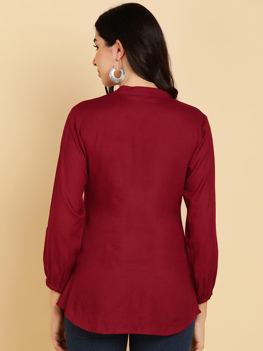 Maroon Indian Tunic Top: Elegant Mandarin Collar Kurti - Etsy