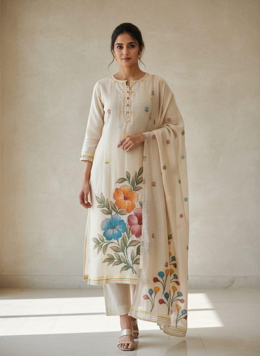 Floral Adda Work Kurta Set, Indian Palazzo Pants & Dupatta - Etsy
