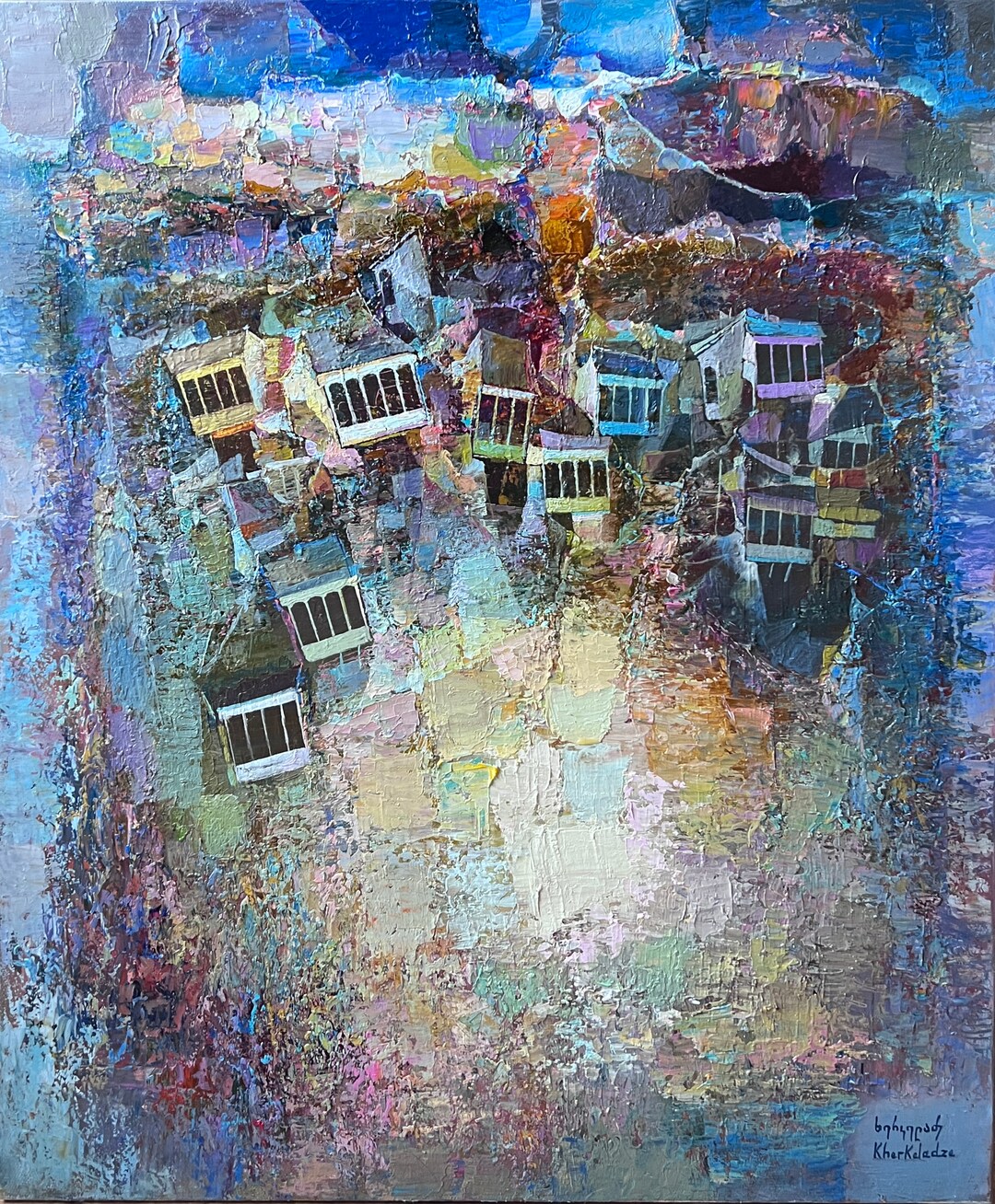 Abstraction Old Tbilisi,oil Painting, Famous Georgian Artist, Colorful ...